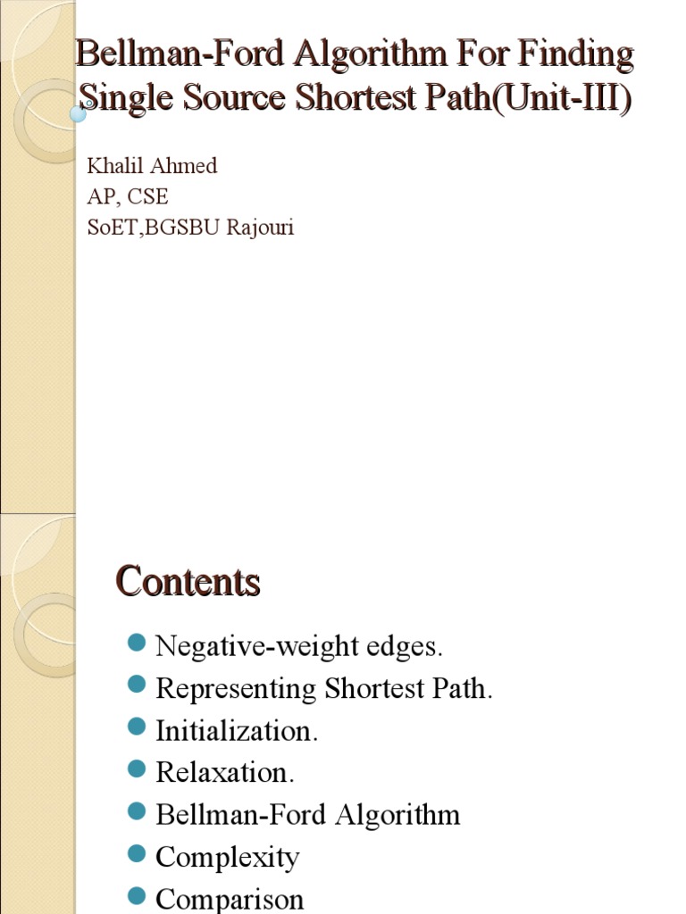 Unit Iii Bellman Ford Algorithm Pdf Mathematical Relations Computer Programming 