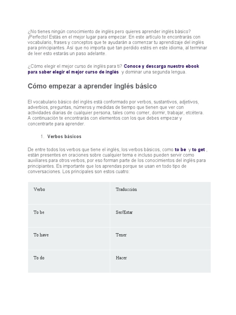 Aprende inglés básico con verbos, frases y conceptos esenciales | PDF | Idioma en Inglés | Verbo