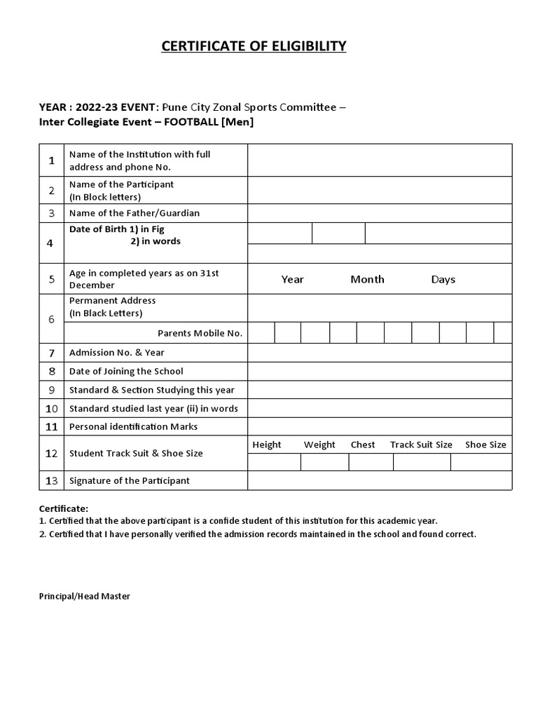 Sports Eligibility Certificate | PDF