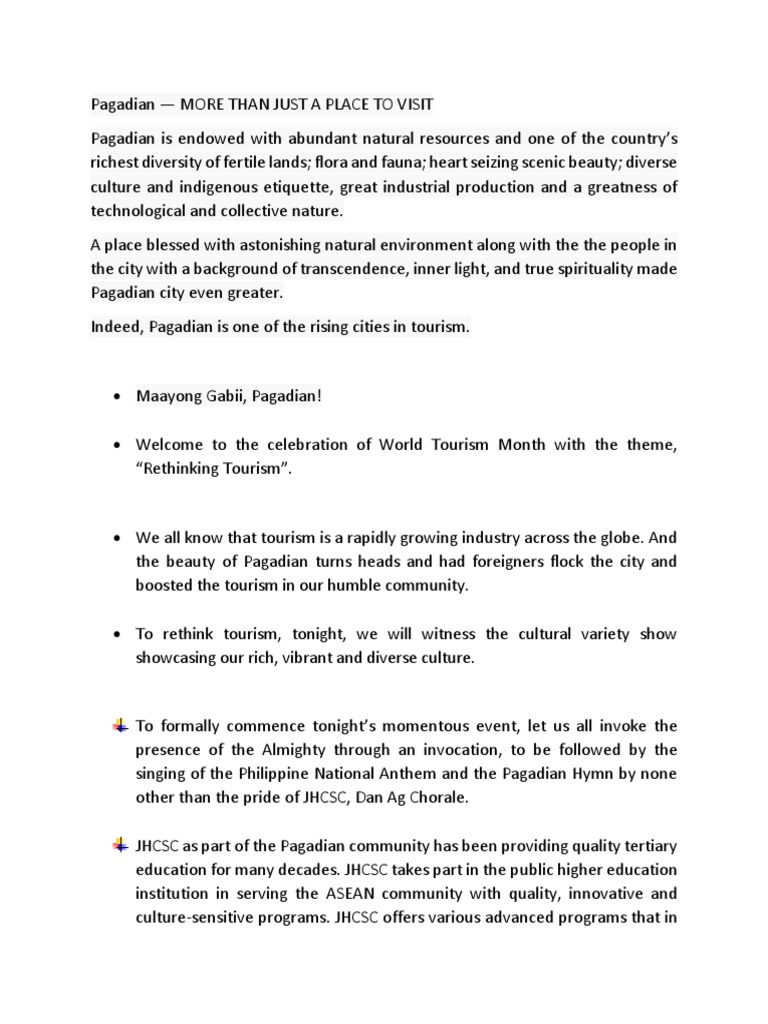 Tourism Celebration Script 2.0 | PDF