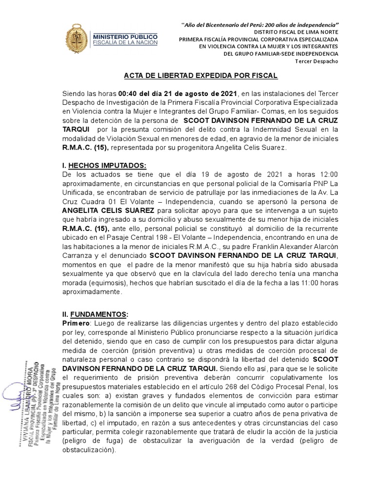 Acta de Libertad 21ago21 | PDF | Derecho penal | Ley procesal