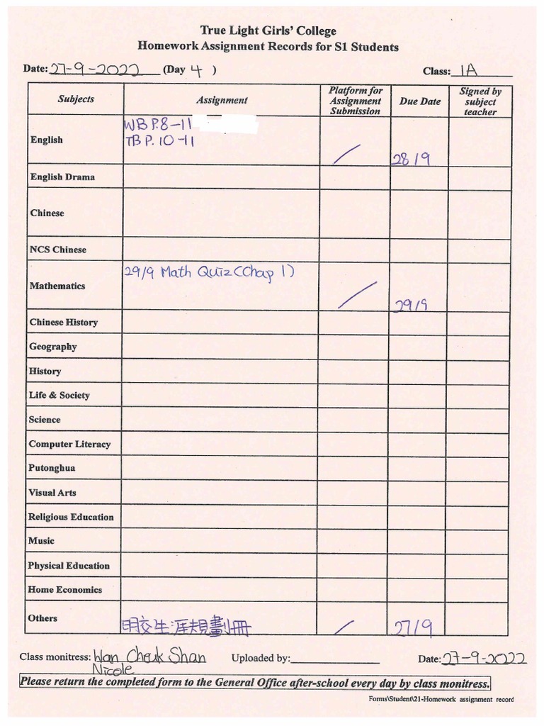 1A Homework List 27-9-22 | PDF