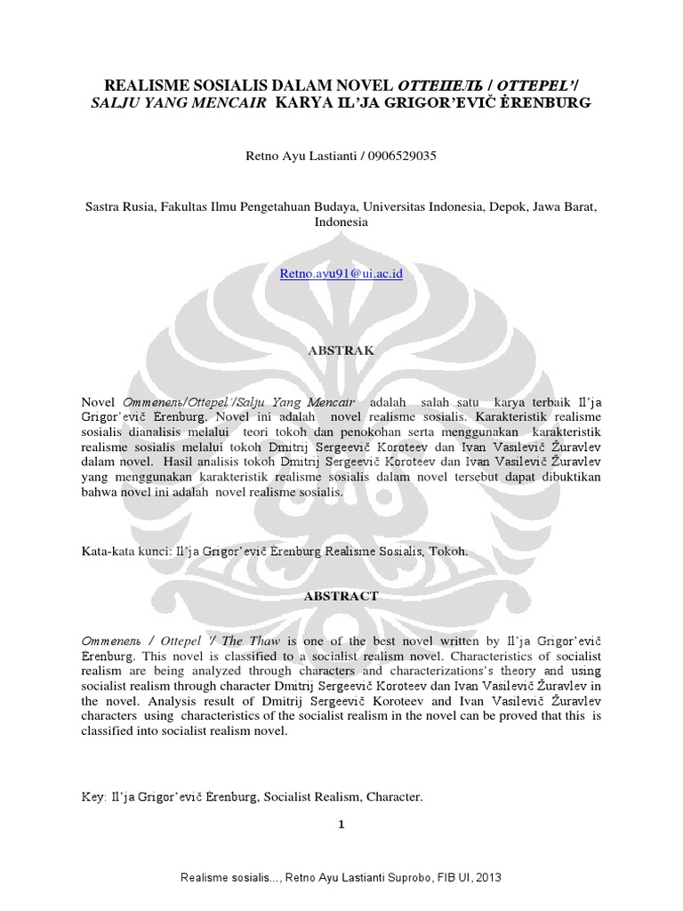 Realisme Sosialis Dalam Novel Salju Yang Mencair Karya Ilja Grigor'evic ...