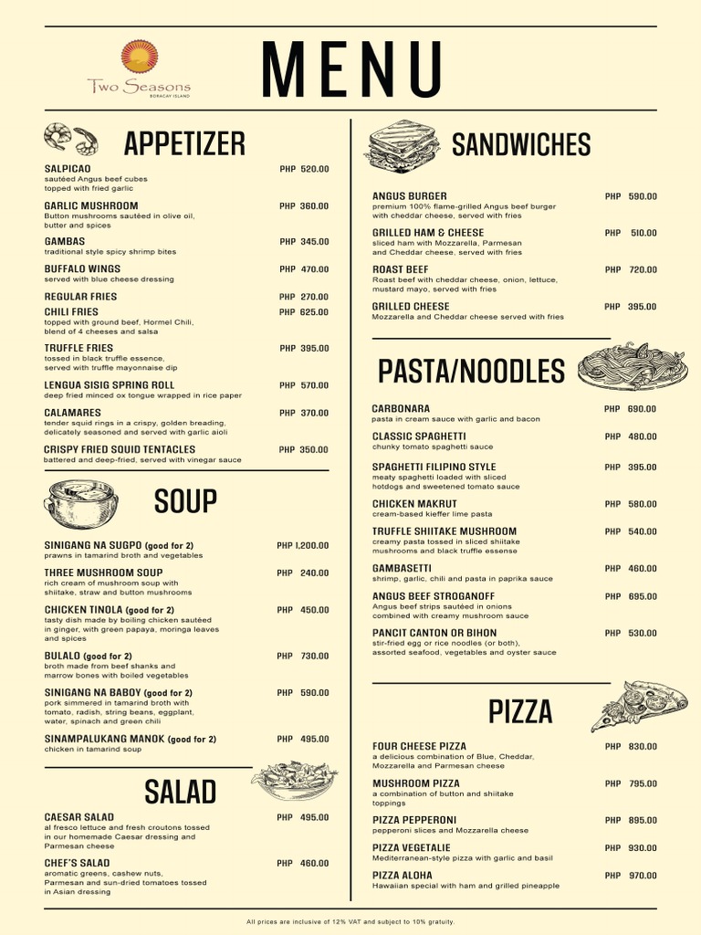 Two Seasons Boracay Resort Menu | PDF