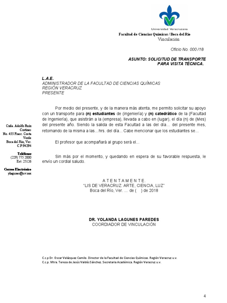 4.oficio Solicitud de Autobus FCQ Uv | PDF | Ciencia y matemáticas