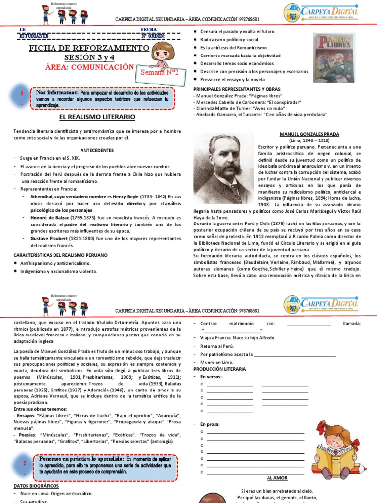 5° FICHA DE REFORZAMIENTO SESIÓN 3 y 4 - EXP.1-COM. | PDF | Realismo literario | Perú