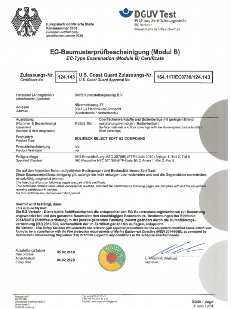 Bolideck Select Soft G2 Compound - DGUV Test - Cert.2023-02-04 | PDF