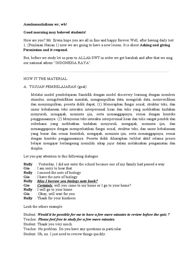 Asking and Giving Permission Guide | PDF | Cognition | Learning