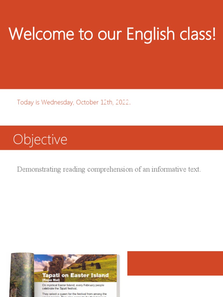 Welcome To Our English Class! 7° 12.10.21 | PDF