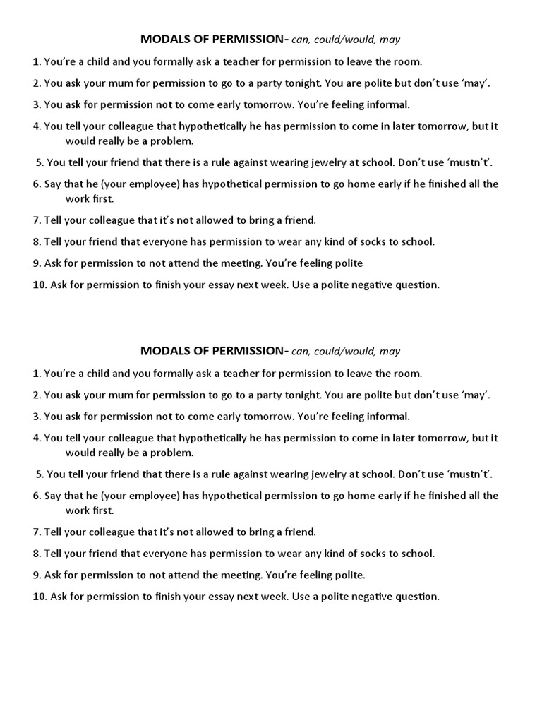 MODALS OF PERMISSION - Activity | PDF