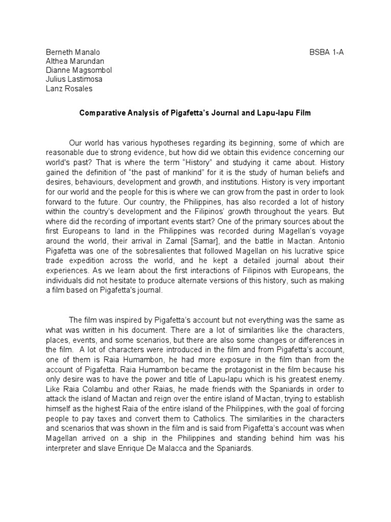 Comparative Analysis of Pigafetta's Journal and Lapu-Lapu Film | PDF