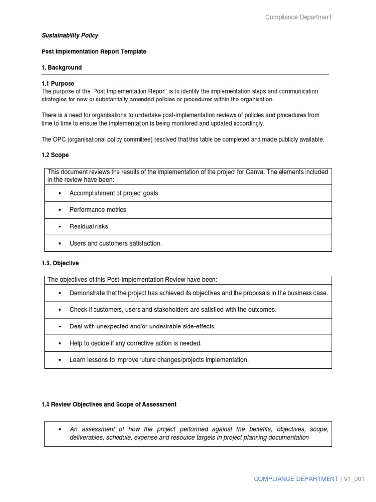 Post Implementation Report Template 1 | PDF