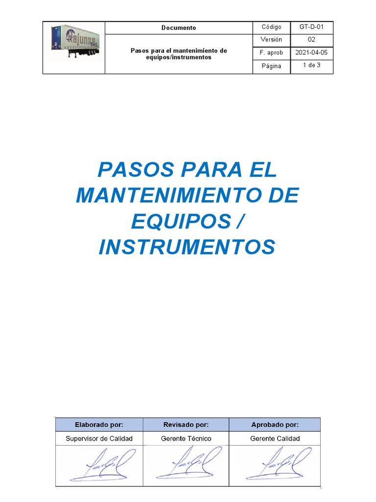 GT-D-01 Pasos para El Mantenimiento de Instrumentos v02 | PDF | Tecnología