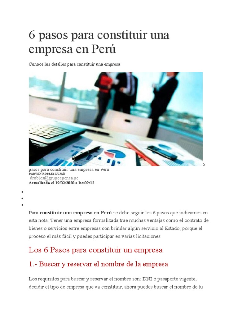 6 Pasos para Constituir Una Empresa en Perú | PDF 6 Pasos para Constituir Una Empresa en Perú | PDF
