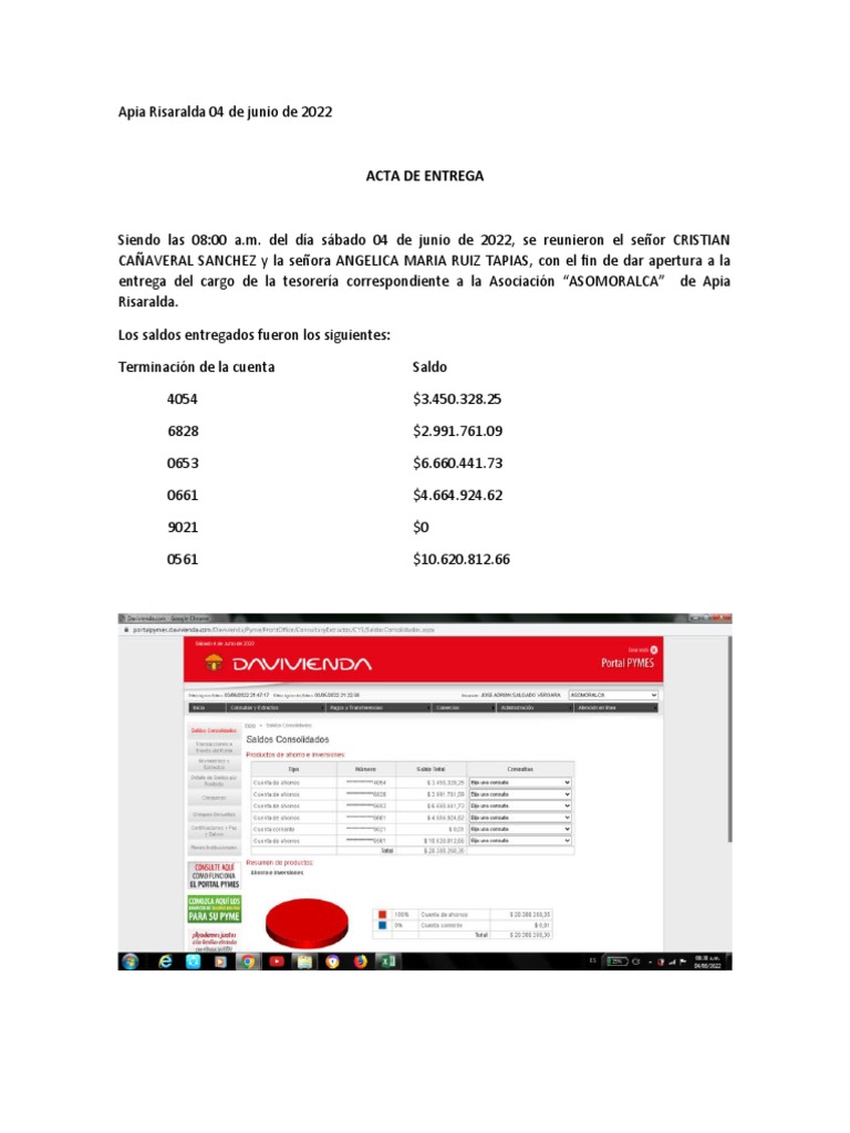 Acta de Entrega Tesoreria | PDF