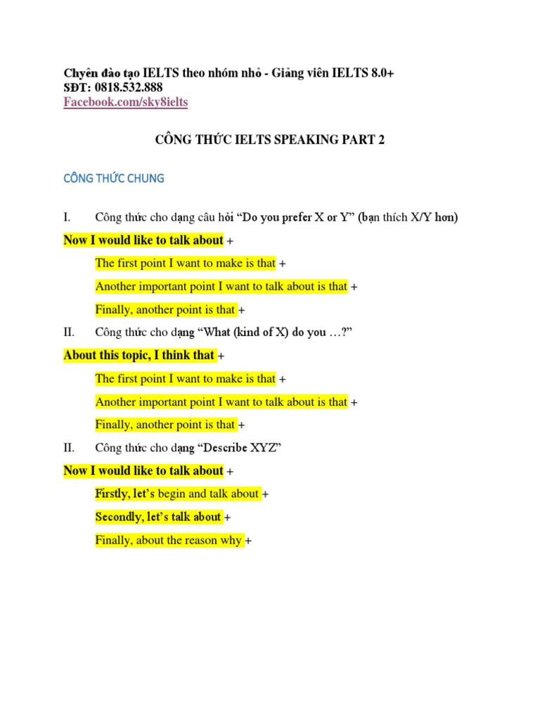 Công TH C IELTS Speaking P2 | PDF