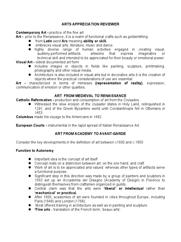 Arts Appreciation Reviewer | PDF | The Arts | Composition (Visual Arts)