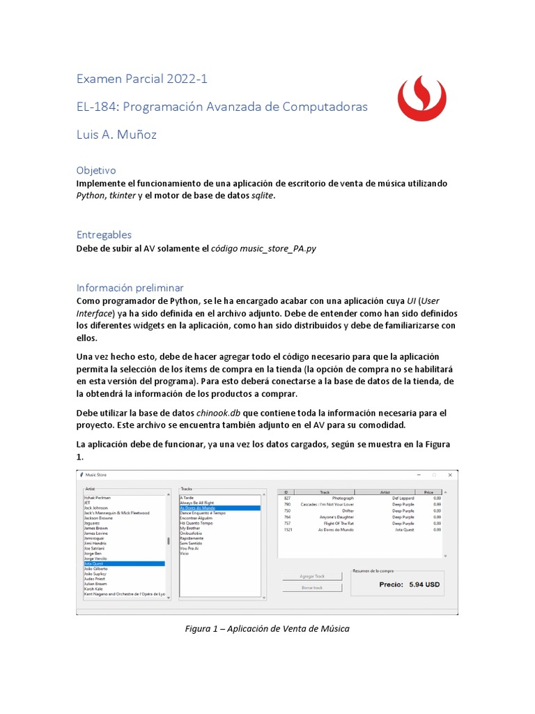 EL184 - Examen Parcial 2022-1.. | PDF | Bases de datos | Python (lenguaje de programación)