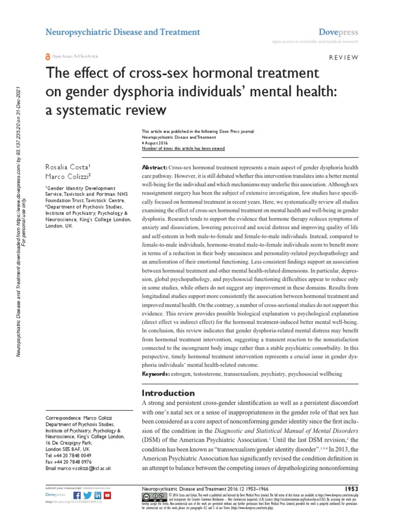 NDT 95310 The Effect of Cross Sex Hormonal Treatment On Gender Dysphor ...