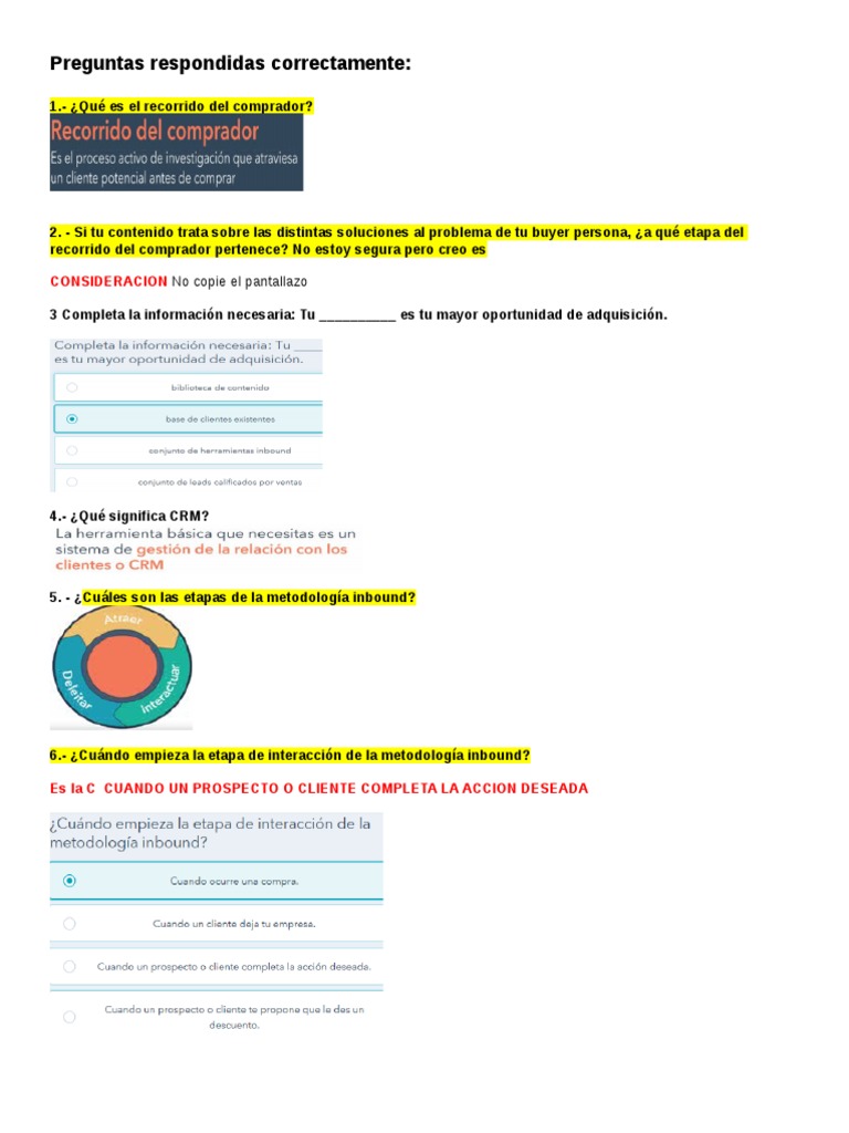 Preguntas Respondidas Correctamente.. Cap INBOUND INGRID | PDF | Marketing | Cliente