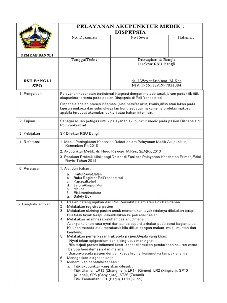 SOP Akupunktur Dispepsia | PDF