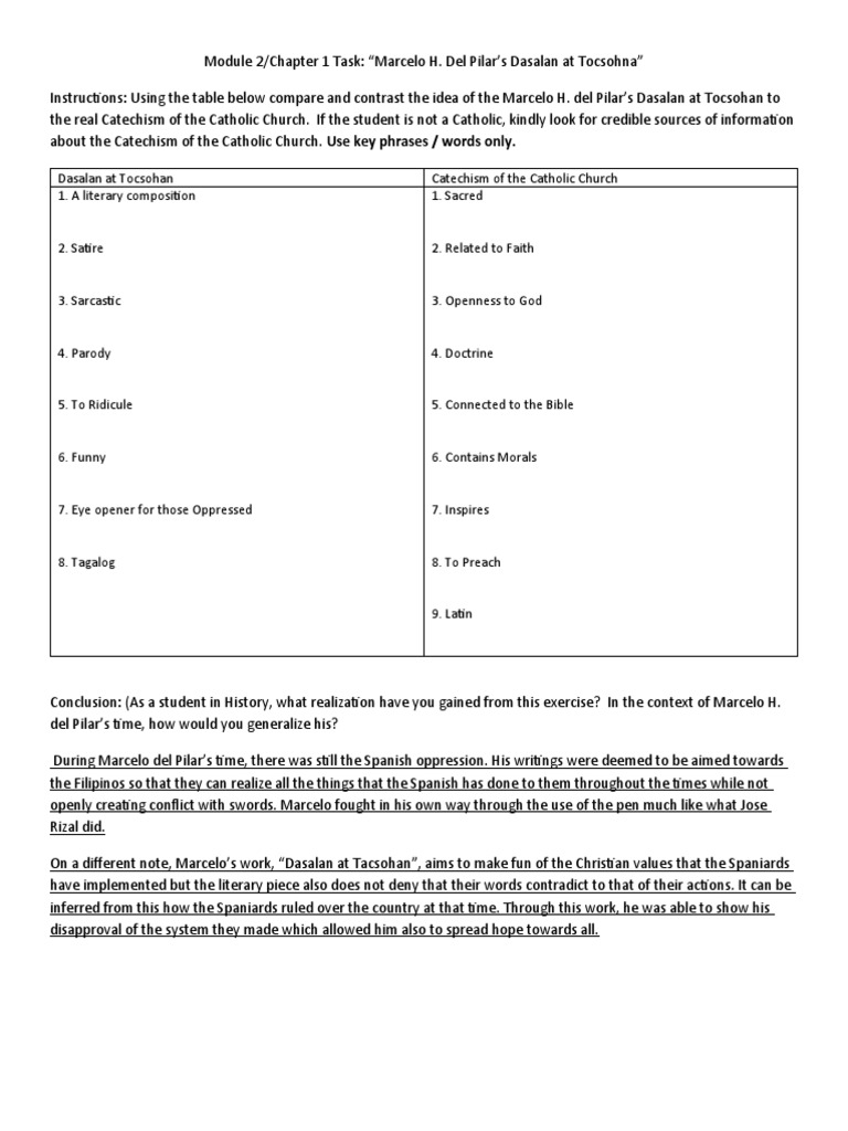 Module 2-Chapter 1 Task - Marcelo H Del Pilar's Dasalan at Tocsohan | PDF