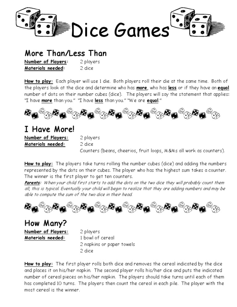 Two-Player Dice Game Instructions | PDF