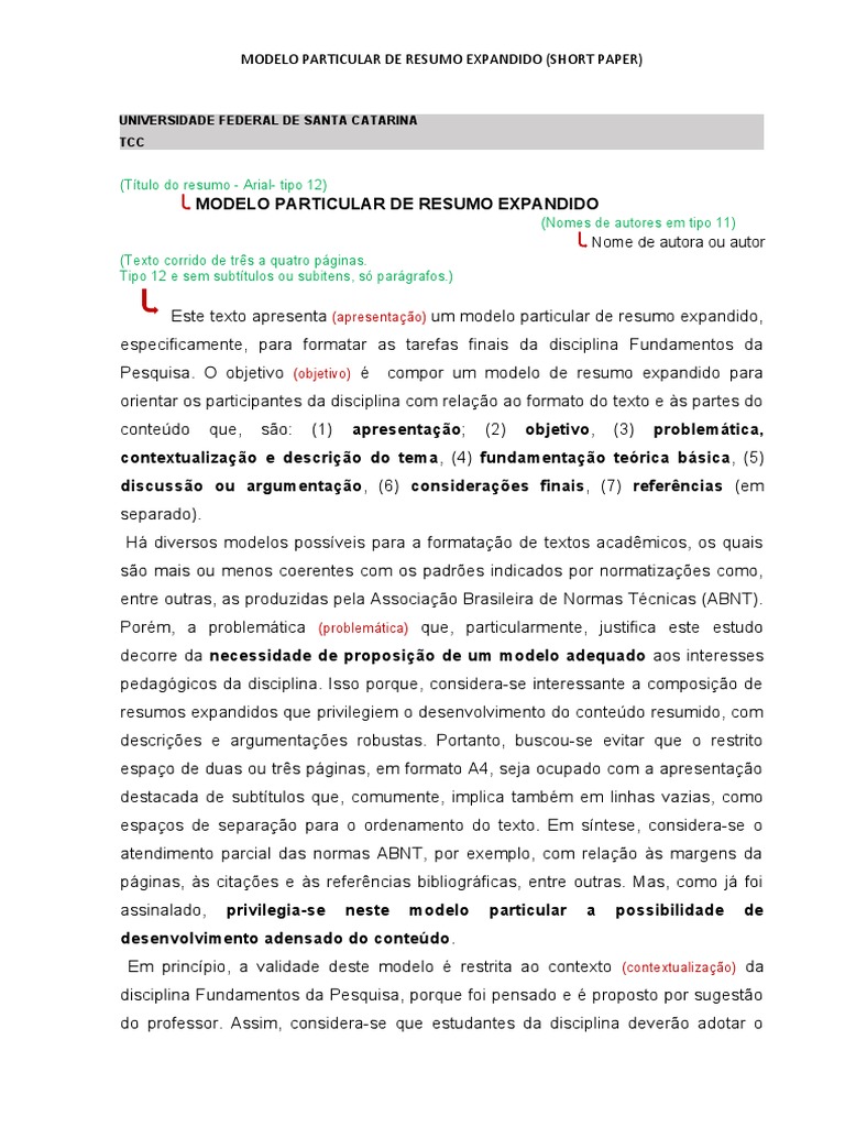 Modelo de Resumo Expandido TCC | PDF | Abstract (resumo) | Mestrado