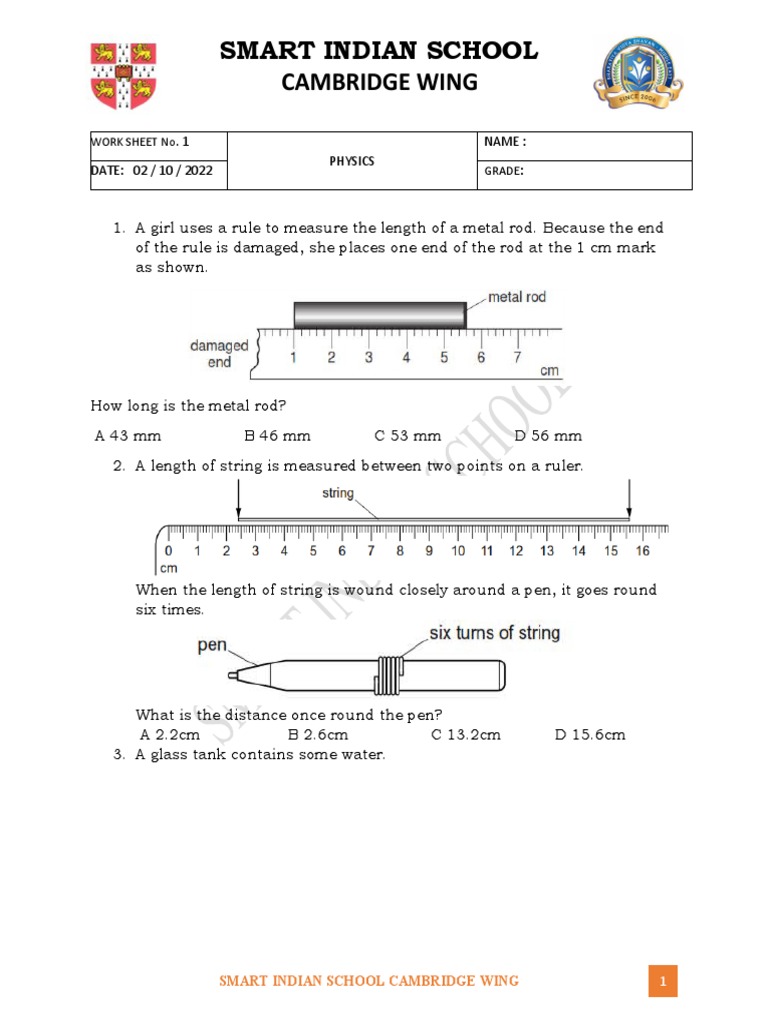 Ig Worksheet 1 | PDF | Length | Metrology