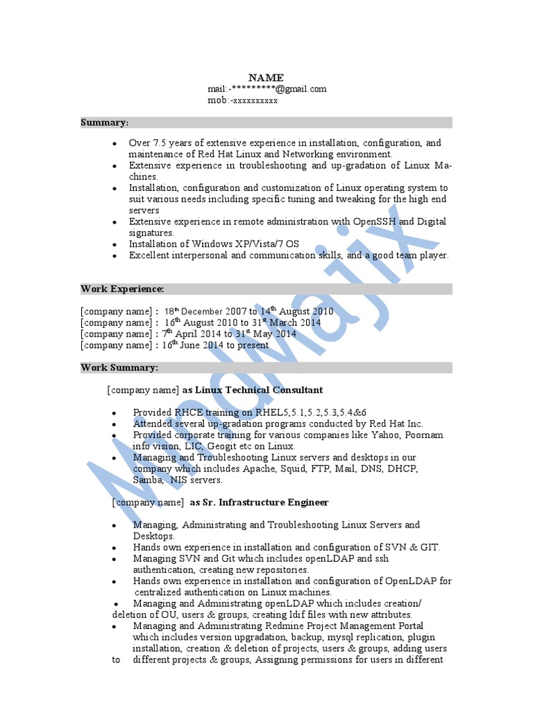 Ansible Sample Resume 2 | Download Free PDF | Linux | My Sql
