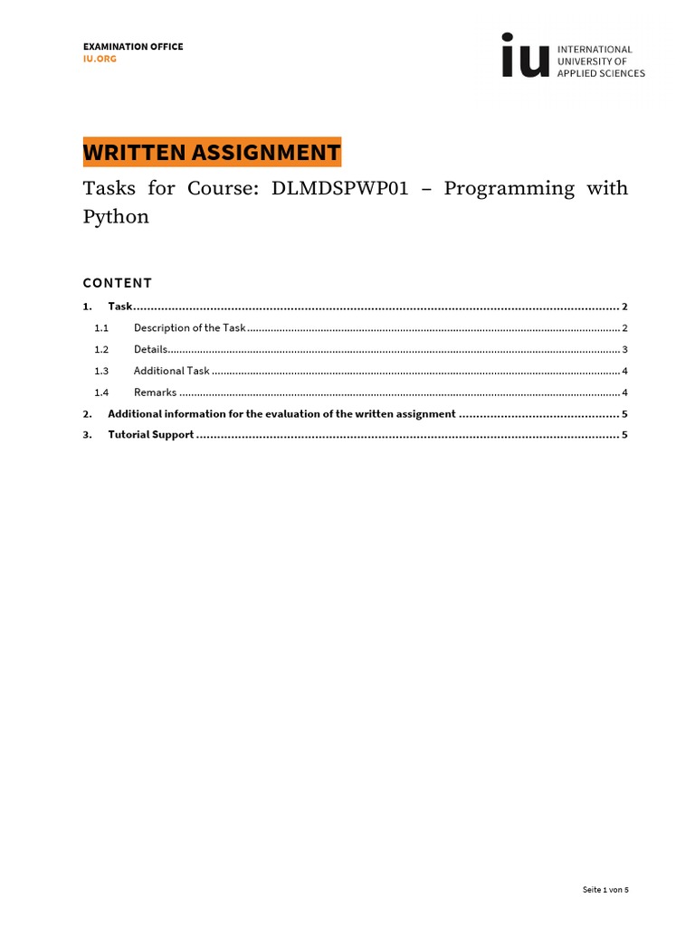 Task Writtenassignment Dlmdspwp01 Pdf Test Assessment Evaluation