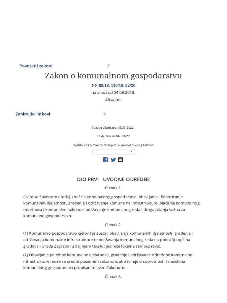 Zakon o Komunalnom Gospodarstvu - Zakon - HR | PDF
