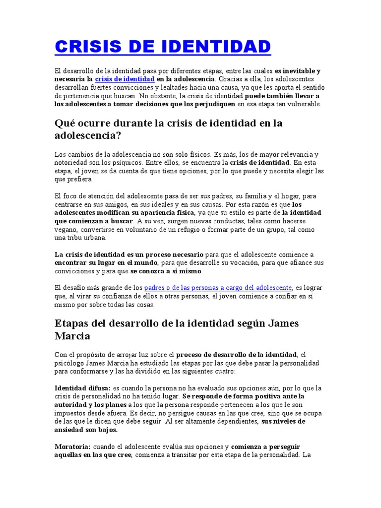 Crisis de Identidad en la Adolescencia | PDF | Adolescencia | Ciencias ...
