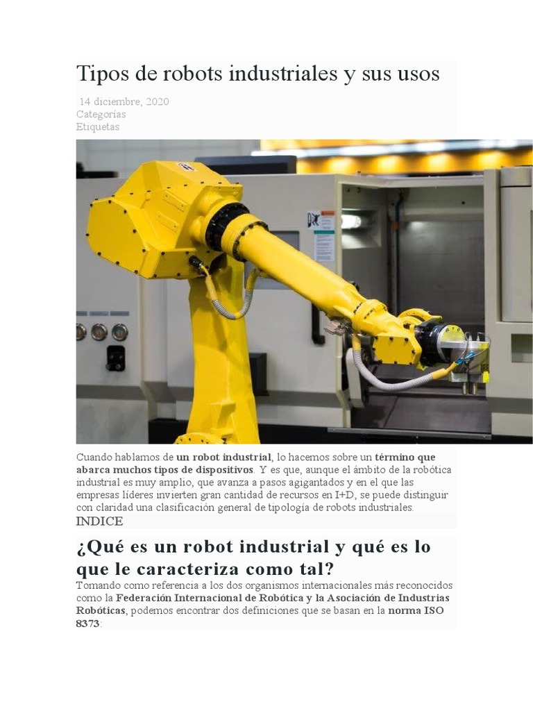 Tipos de Robots Industriales y Sus Usos 4 | PDF | Robot | Robótica