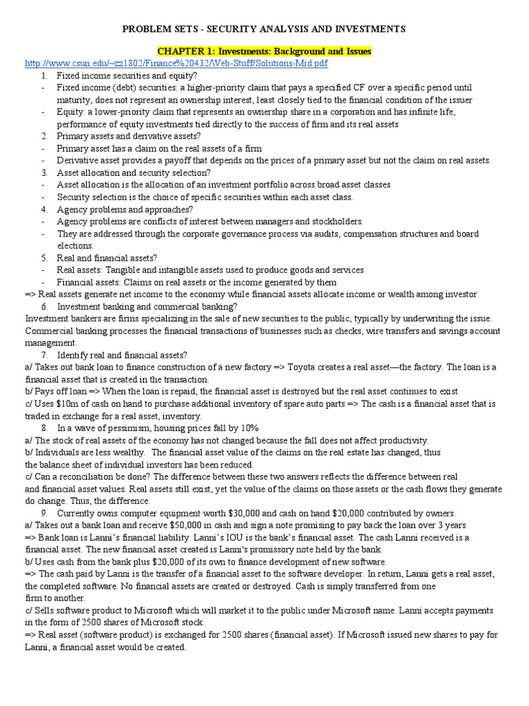 Problem Sets Security Analysis | PDF | Bonds (Finance) | Stocks