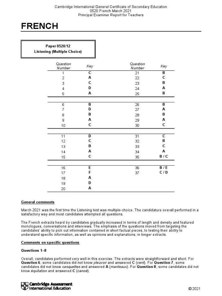 French Reading Session Igcse Sample Paper | PDF | Question | Test ...