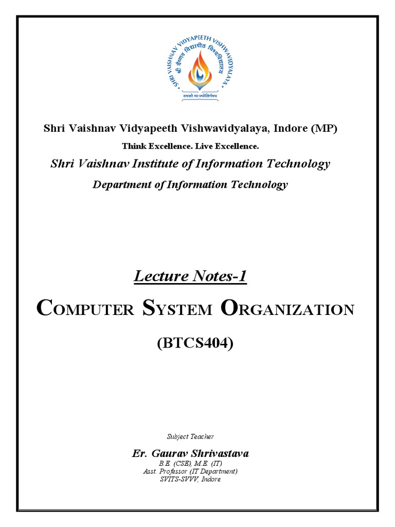 CSO Lecture Notes 1-5 For SVVV Students | PDF | Central Processing Unit ...