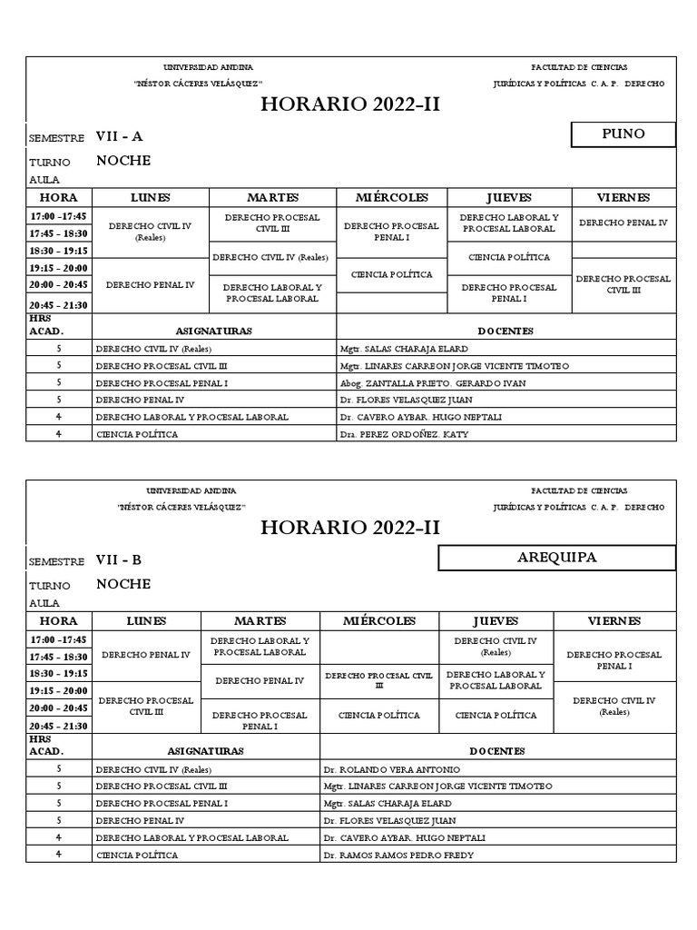 Horario 2022 - Ii Ultimo | PDF | Justicia | Crimen y violencia
