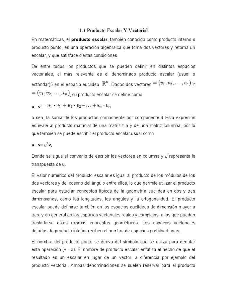 1.3 Producto Escalar Y Vectorial | PDF | Escalar (Matemáticas) | Vector Euclidiano