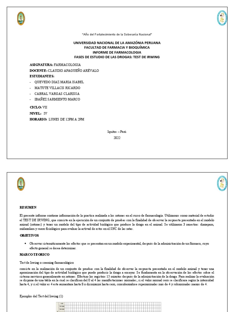 Evaluación del Test de Irwin en Ratas | PDF | Farmacología ...