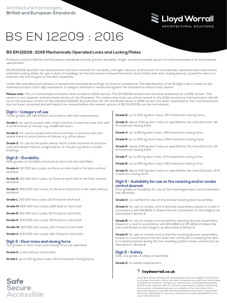 BS en 12209 2016 Mechanically Operated Locks and Locking Plates | PDF