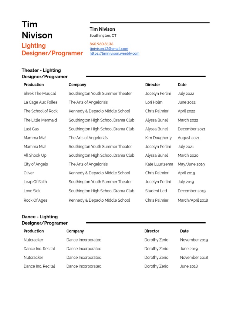 Tim Nivison - College Resume | PDF