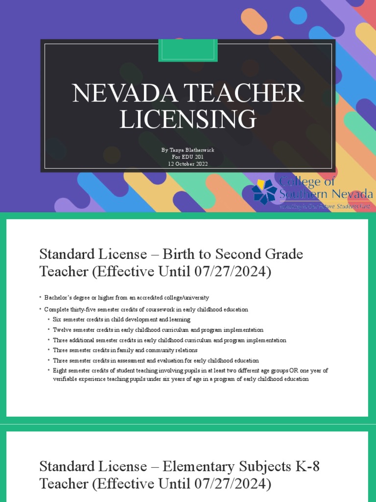 Edu 201 Portfolio Project 6 - Nevada Teacher Licensing | PDF | Psychotherapy | Middle Schools