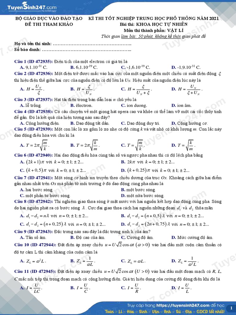 TS247 DT de Minh Hoa Thi TN THPT Mon Vat Li Bo GD DT Nam 2021 75672 1617596558 | PDF