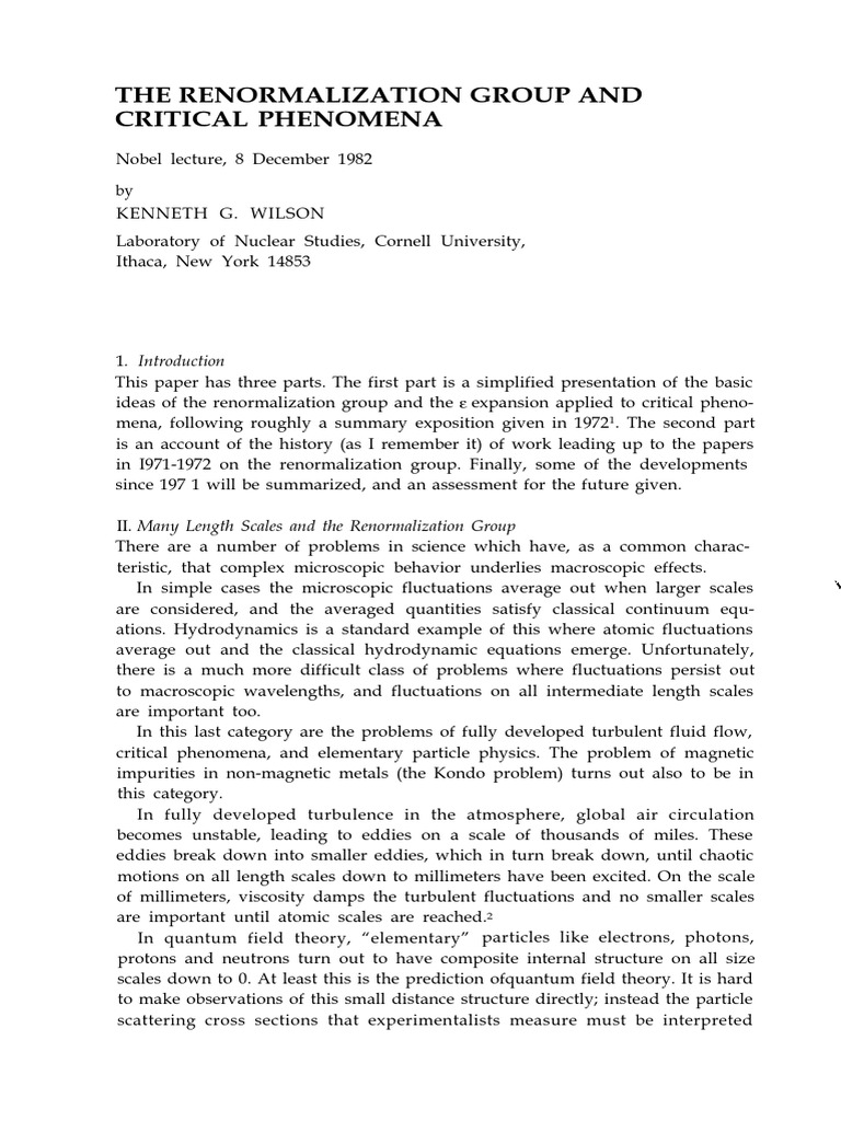 The Renormalization Group - Lectures Nobel - Wilson | PDF | Quantum ...
