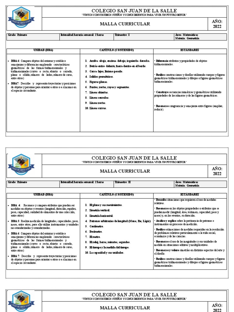 Geometría - Primero - Malla Curricular | PDF | Geometría | Longitud