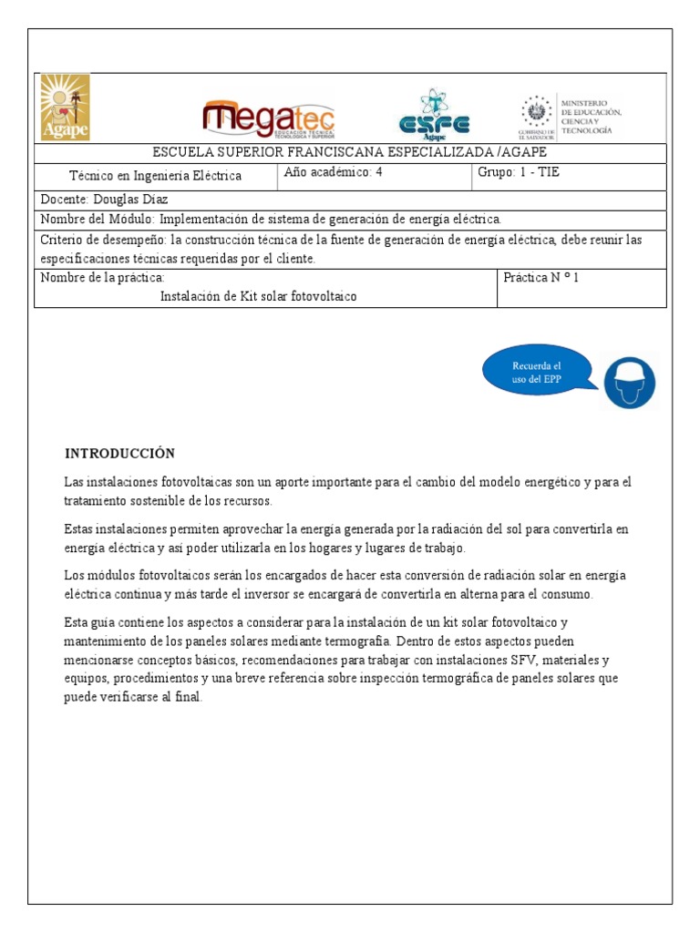 Guía de Práctica Instalacion KIT SFV | PDF | Fotovoltaica | Panel solar