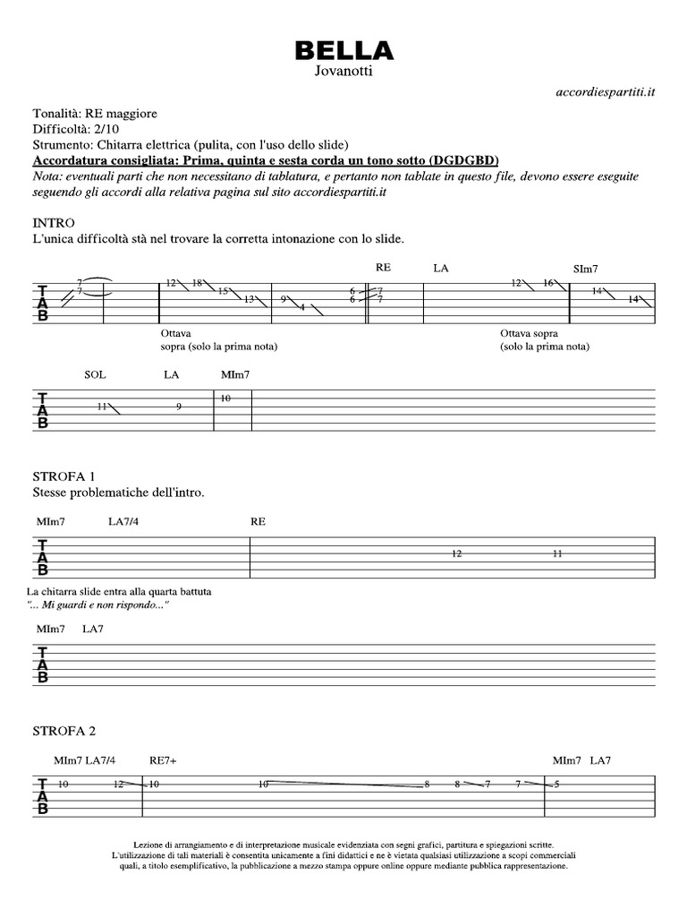 Bella (Tablatura Per Chitarra Elettrica) | PDF