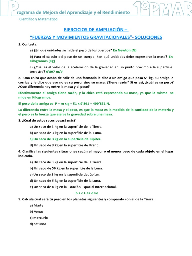 Recurso 13 Ejercicios Ampliacion Solucion | PDF | Marea | Peso