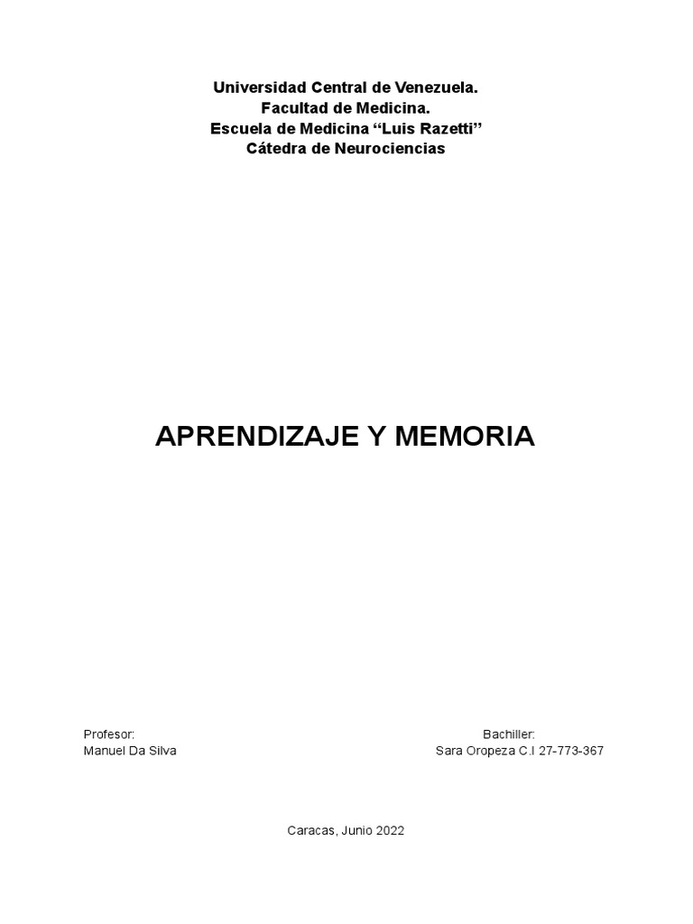 Aprendizaje Y Memoria Pdf Memoria Corteza Cerebral